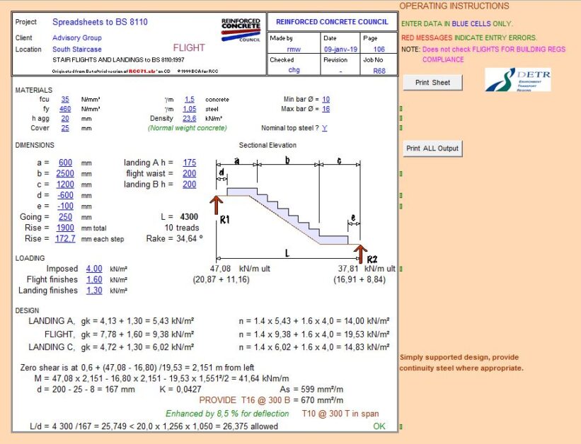 Stair Flight & Landing Design Spreadsheet