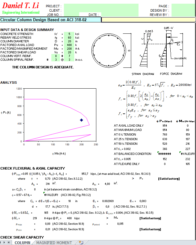 Circular Column Design Spreadsheet Circular Column Design Spreadsheet