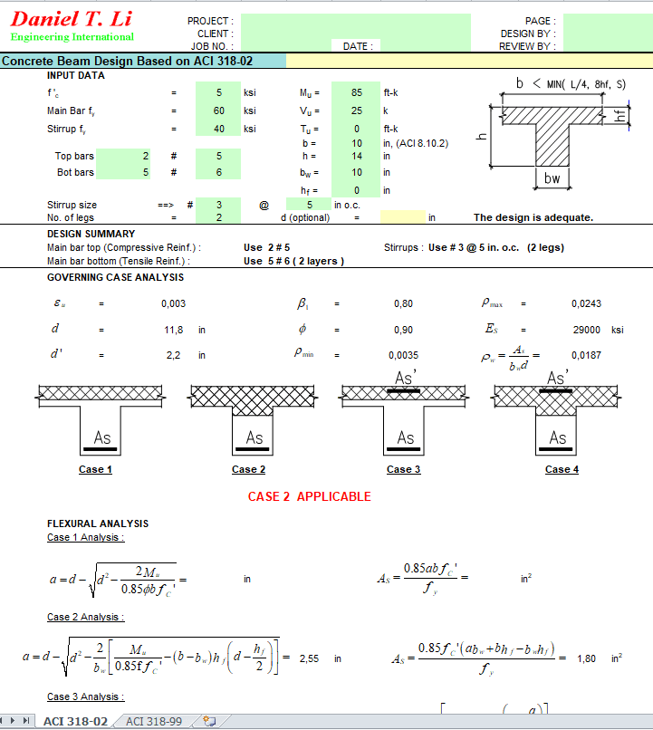 Concrete Beam Design Spreadsheet Concrete Beam Design Spreadsheet