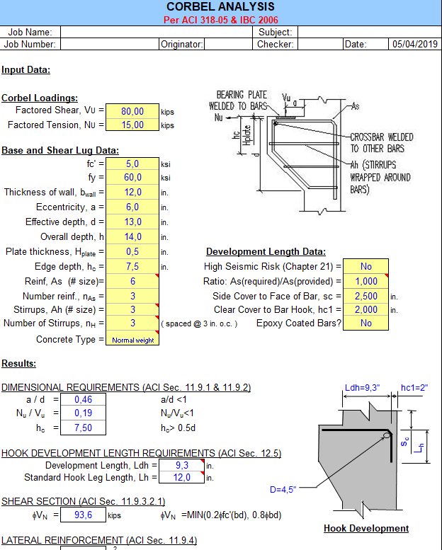 Corbel Analysis per ACI and IBC code spreadsheet Corbel Analysis per ACI and IBC code spreadsheet
