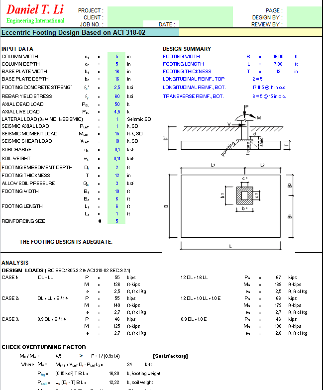 Eccentric Footing Design Spreadsheet Eccentric Footing Design Spreadsheet