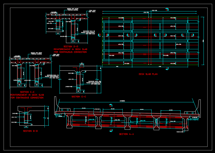 Deck Slab And Diaphragm Reinforcement Autocad Drawing