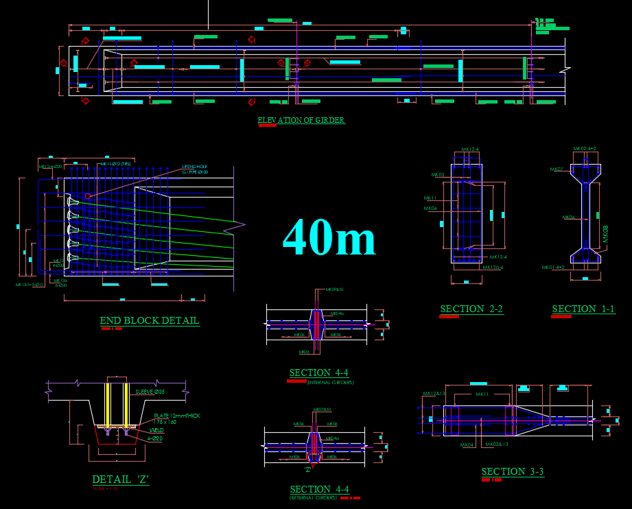 Girder Elevation and section reinforcement Free Drawing