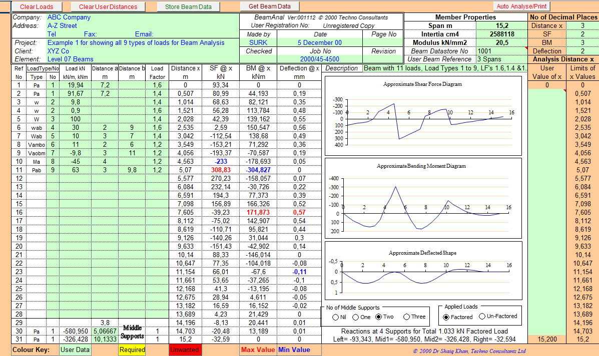 Beam Analysis Spreadsheet Beam Analysis Spreadsheet