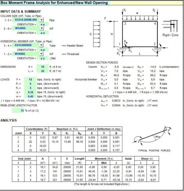 Box Moment Frame Analysis for Enhanced and New Wall Opening Spreadsheet Box Moment Frame Analysis for Enhanced and New Wall Opening Spreadsheet
