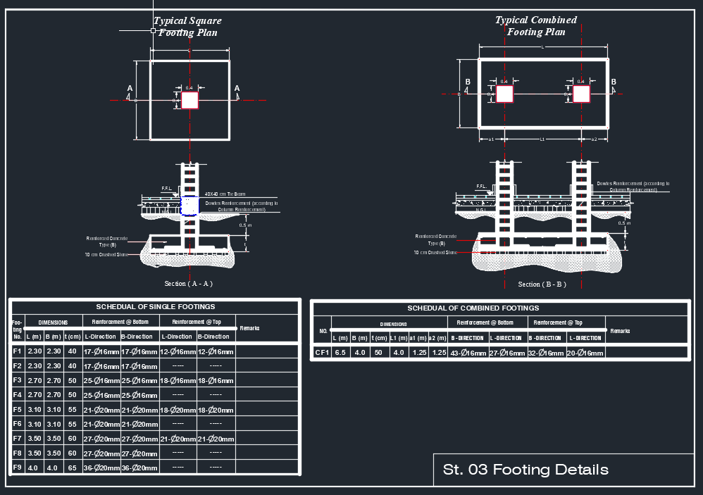 Reinforced Concrete Footing Details Autocad Drawing Reinforced Concrete Footing Details Autocad Drawing
