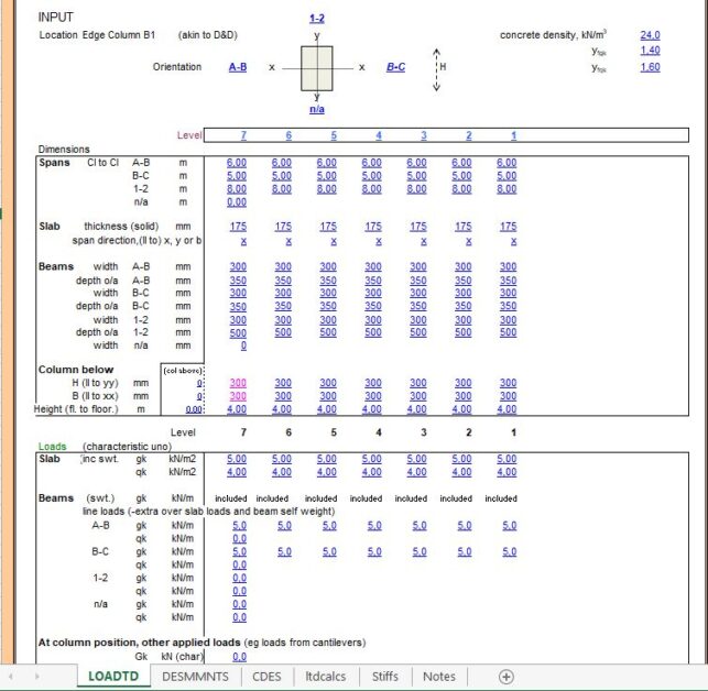 Column Load Take Down and Design Spreadsheet Column Load Take Down and Design Spreadsheet