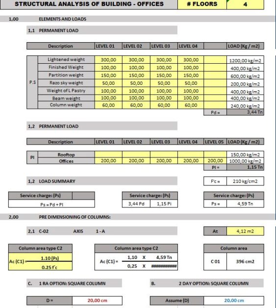 Structural Analysis Of Building Offices Spreadsheet